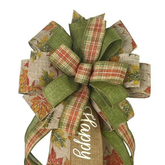 Handmade | Holiday | Happy Fall Yall Wreath Bow Autumn Fall Leaves Bow ...